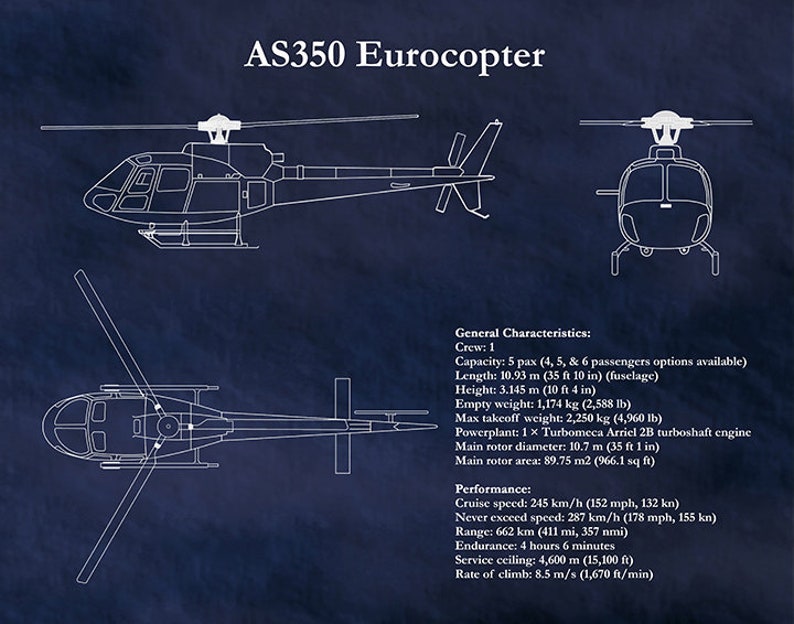 AS350 Eurocopter Art Print AS350 Helicopter Blueprint - Etsy