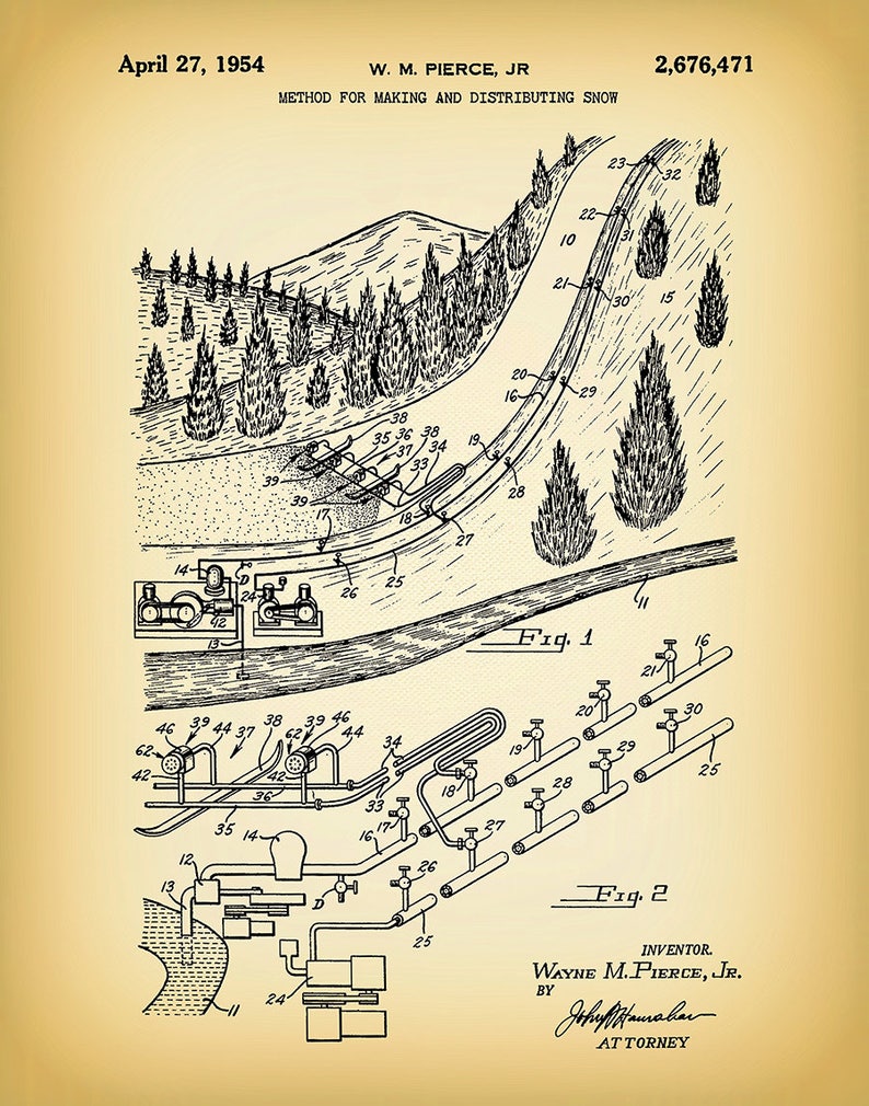 1954 Snow Making Patent Print Snow Ski Blueprint Winter - Etsy
