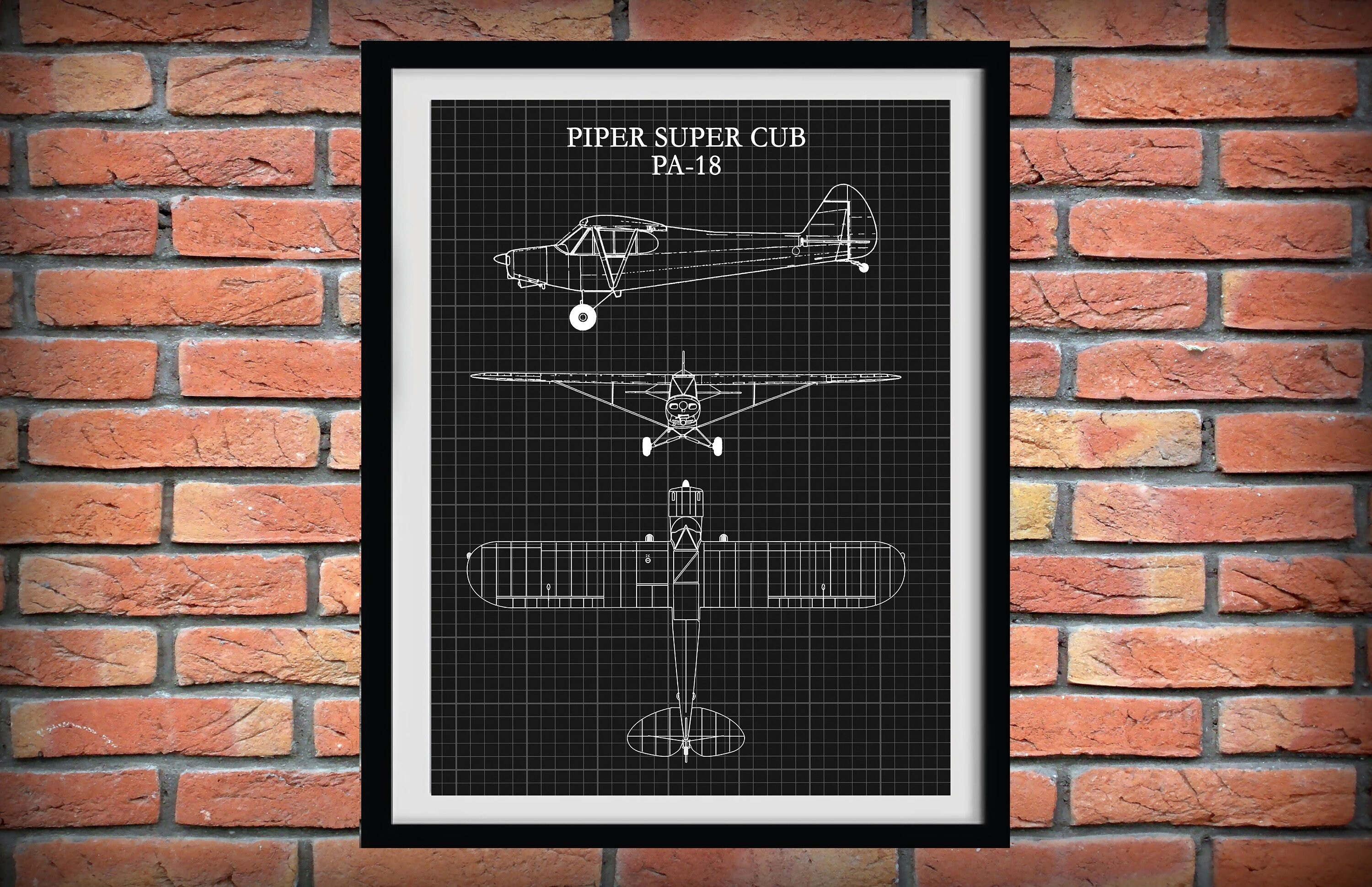 Piper Super Cub PA-18 Drawing - Piper Cub Poster, Piper Cub Blueprint ...