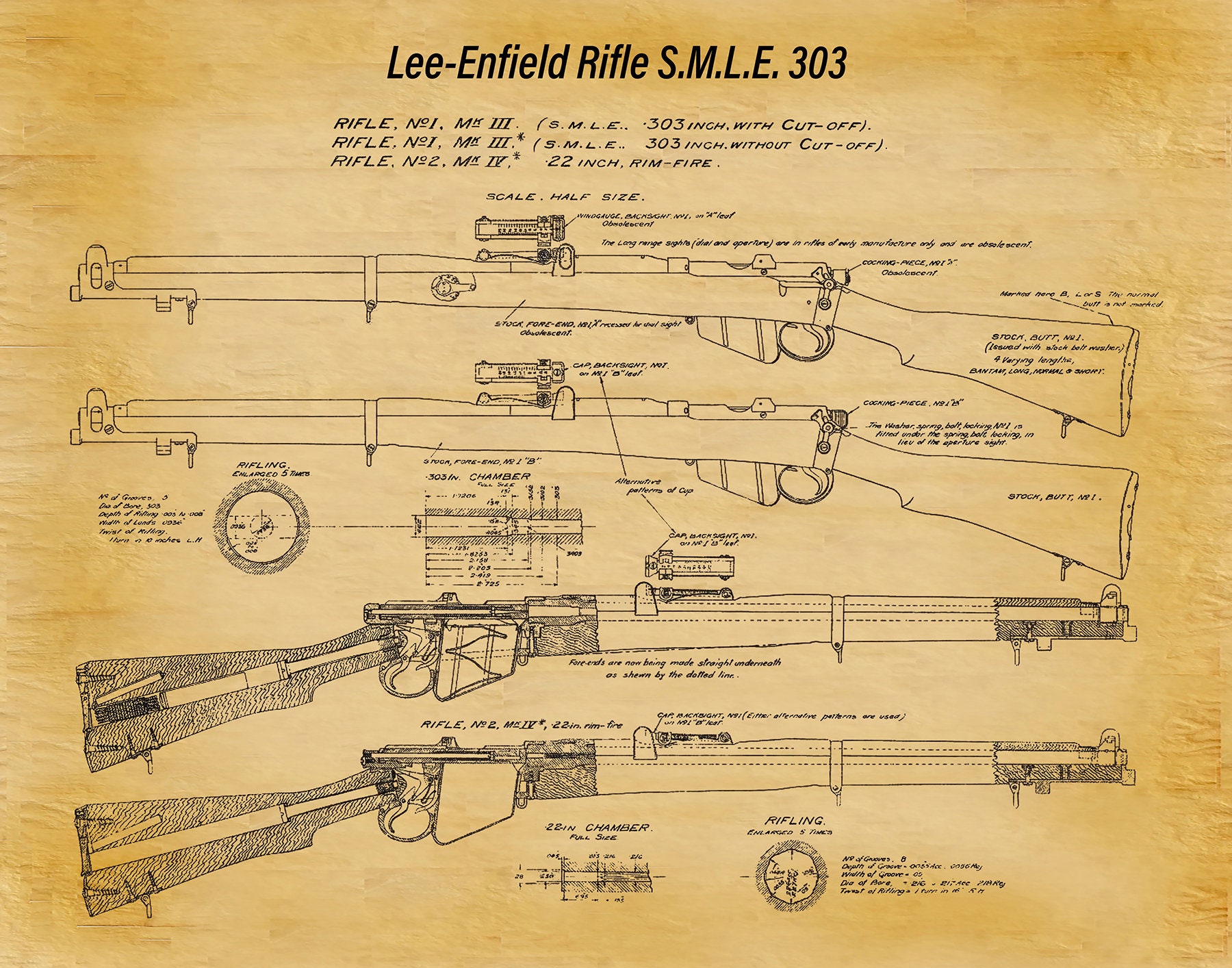 Lee-Enfield Rifle Patent Print, Lee Enfield 303 Rifle Poster, Enfield ...