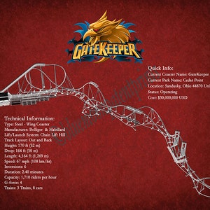 Gatekeeper Roller Coaster Sandusky Ohio Steel Wing Coaster Drawing ...