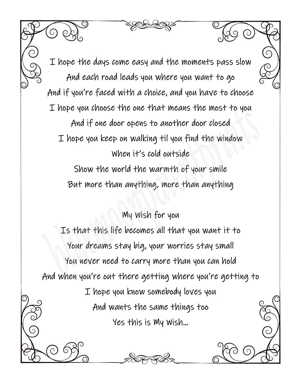 My Wish For You Lyrics Art Print, Rascal Flatts Song Lyrics Poster ...