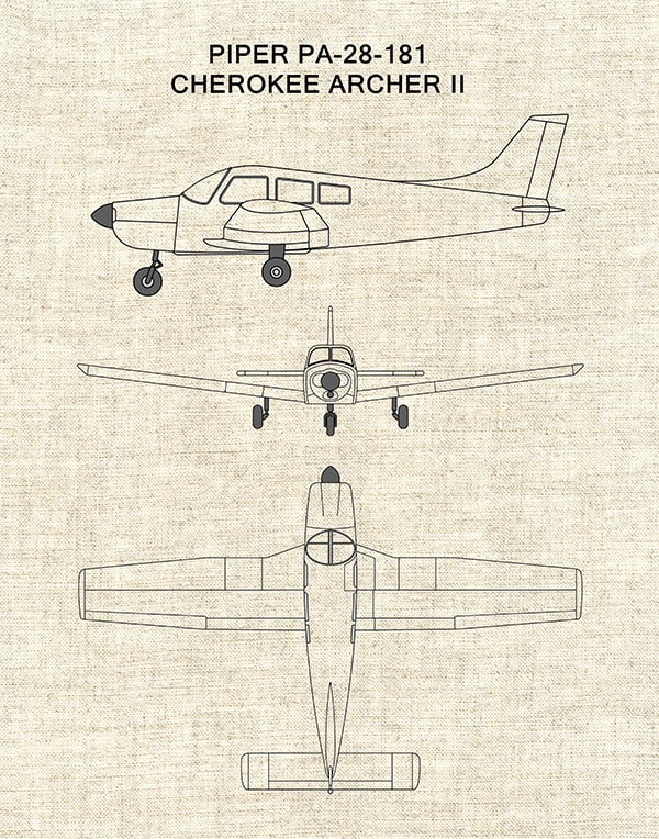 Piper PA-28-181 Drawing, Piper PA-28-181 Archer II Poster, Piper Cub ...