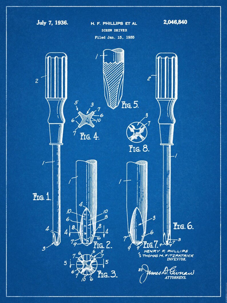 1936 Phillips Screwdriver Patent Print Screwdriver Poster | Etsy