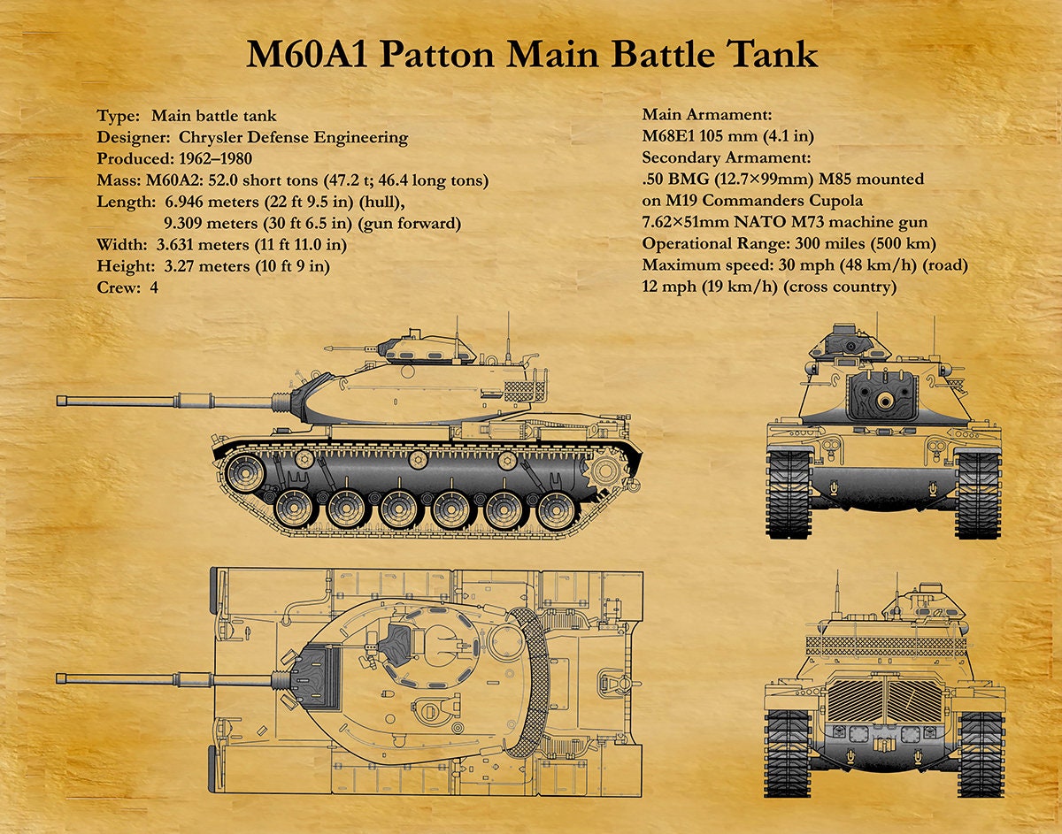 M60A1 Patton Main Battle Tank Designed for the Military, M60A1 drawing ...