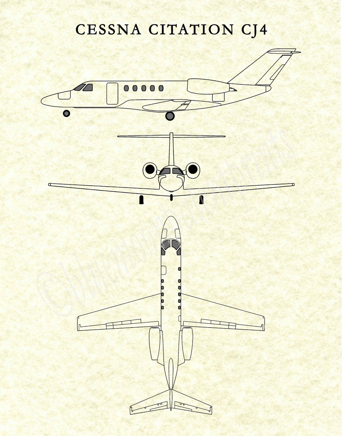 Cessna CJ4 Drawing Cessna Citation CJ4 Jet Blueprint Cessna - Etsy