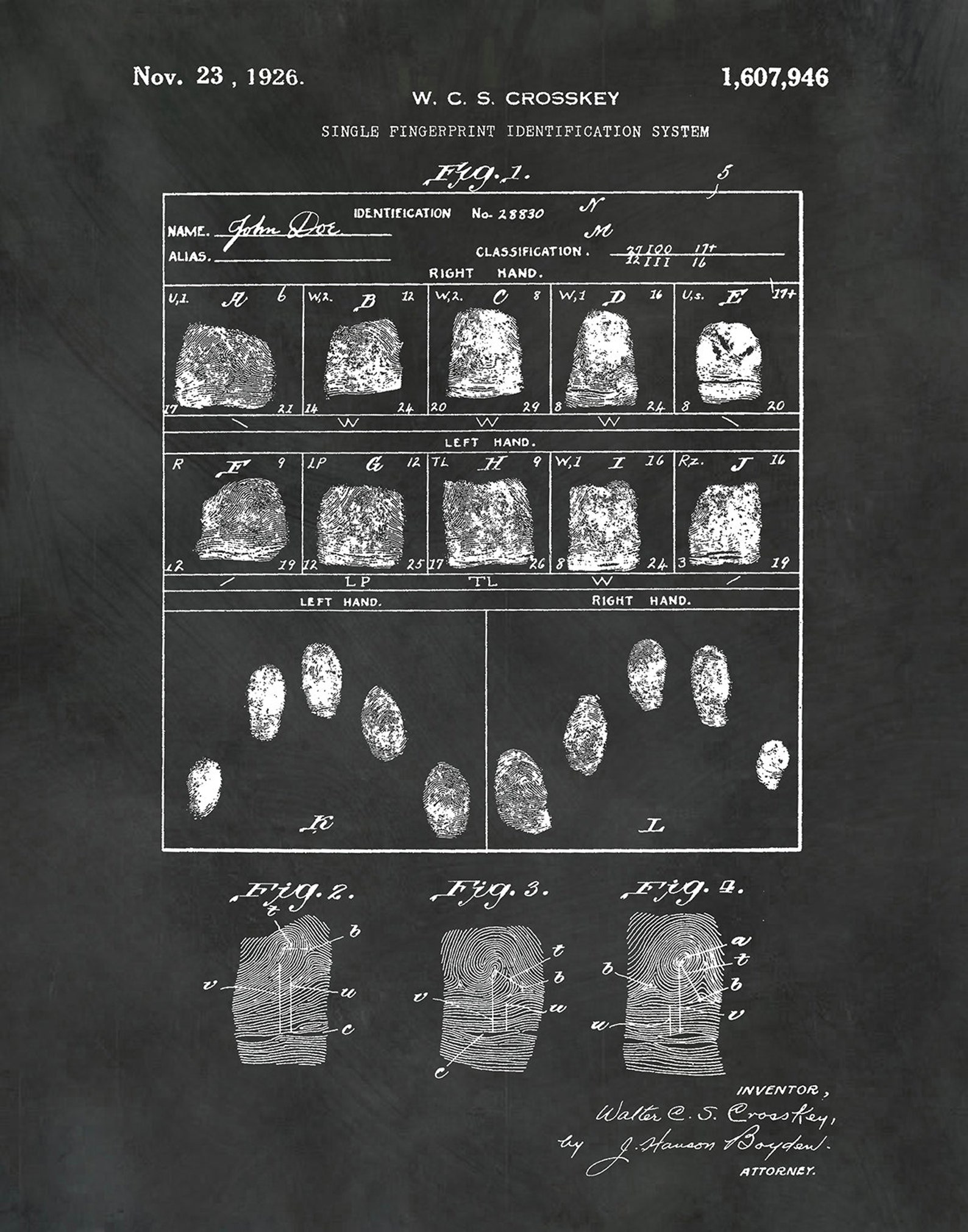 1926 Fingerprint ID Patent Print Identification System Art - Etsy