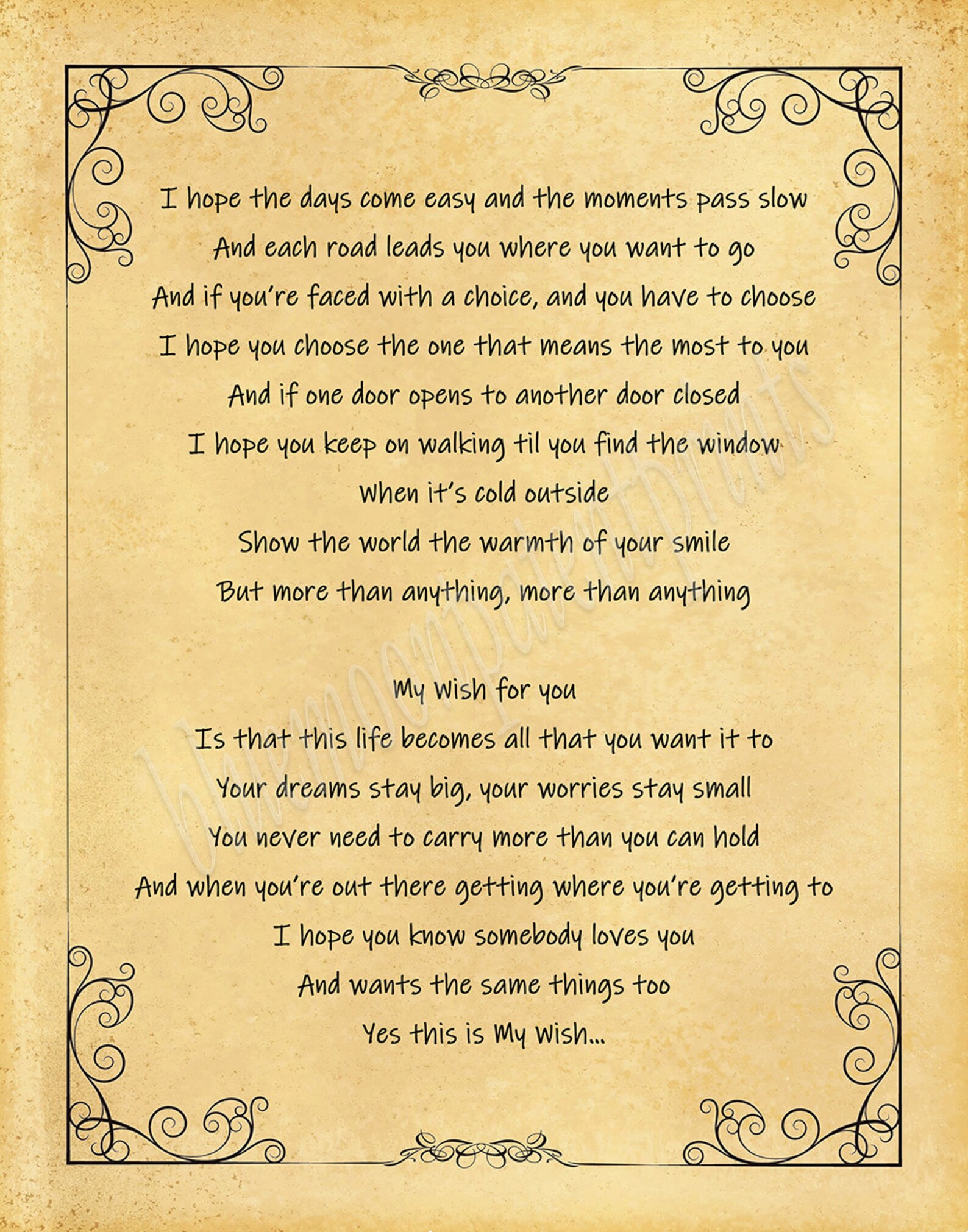 My Wish for You Lyrics Art Print Rascal Flatts Song Lyrics - Etsy Denmark