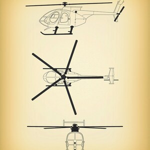 Hughes MD500 Helicopter Print, Hughes Helicopter Blueprint, MD500 ...
