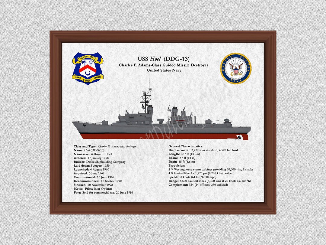 USS Hoel DDG-13 Destroyer Drawing, Charles F. Adams-class Ship Drawing ...