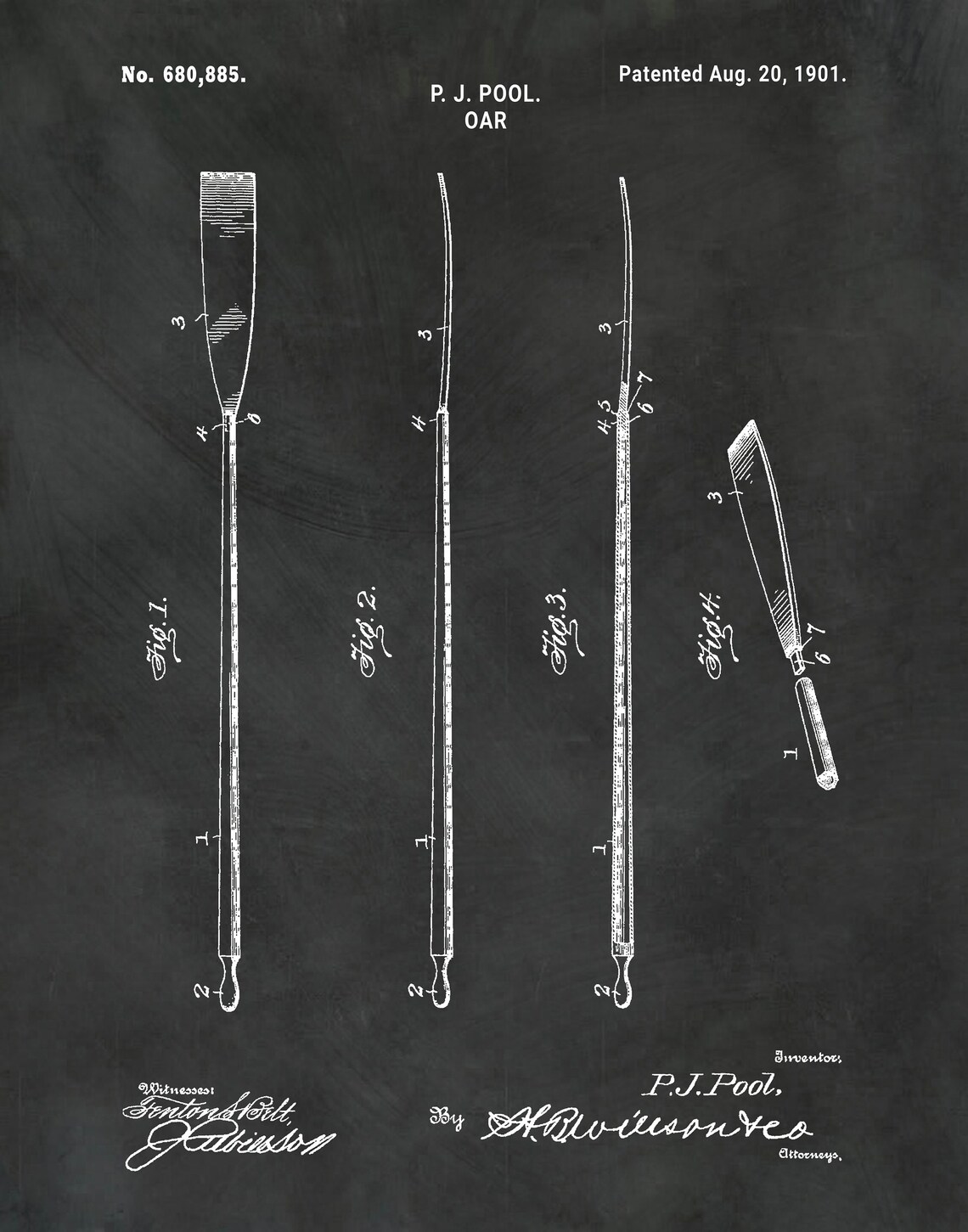 1901 Oar Patent Print, Oar Blueprint, Nautical Décor, Rowing Oar Poster ...