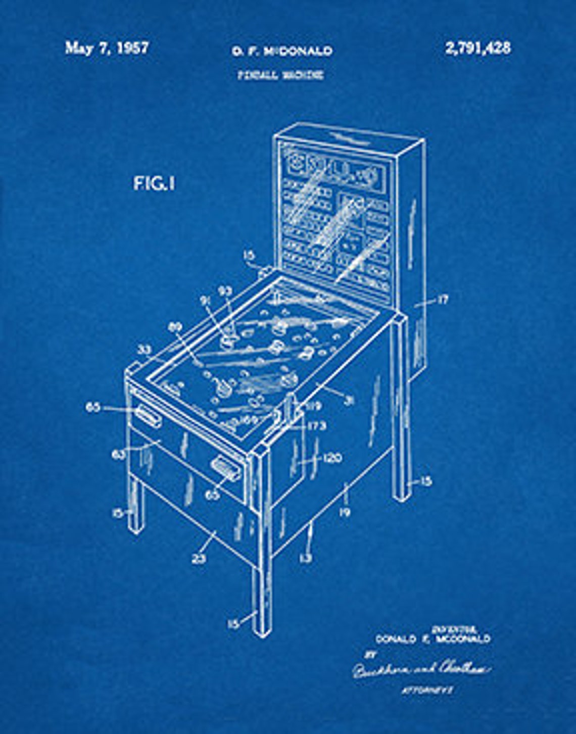 1957 Pinball Machine Patent Print Pinball Game Arcade Poster | Etsy