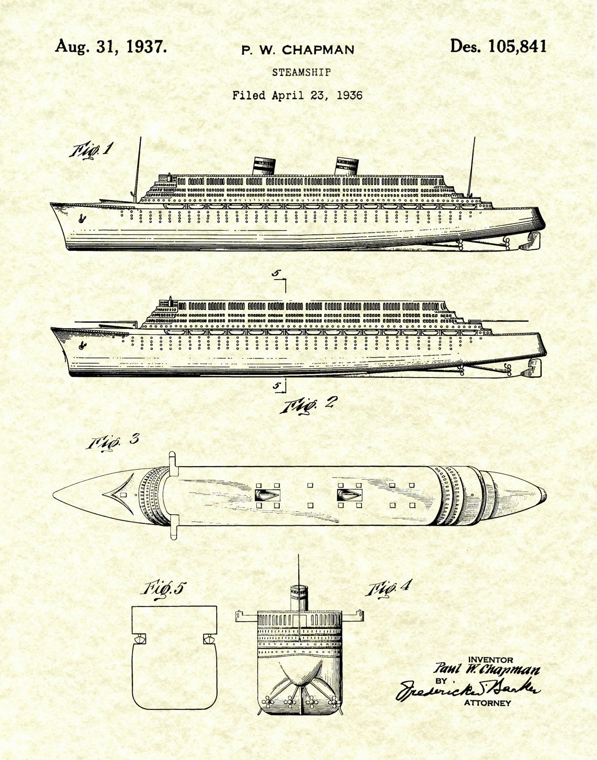 1937 Steamship Patent Print Design 2 Steamship Poster | Etsy