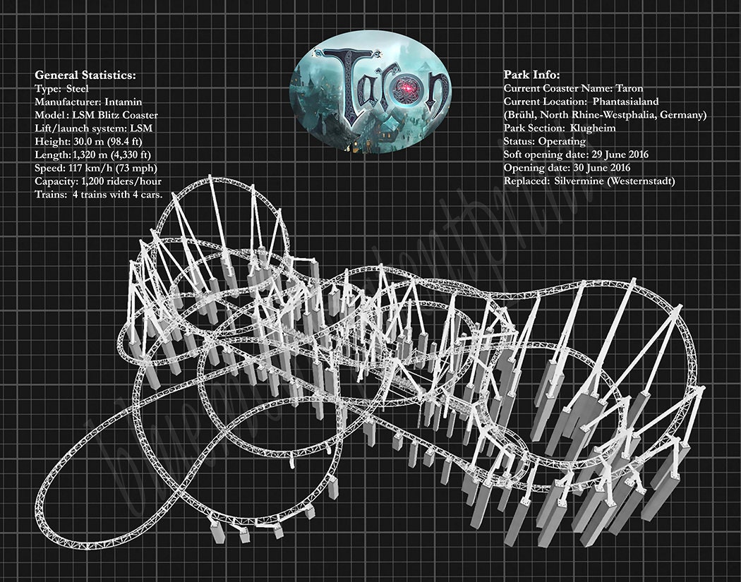Taron Roller Coaster Drawing, Phantasialand Roller Coaster, Taron ...