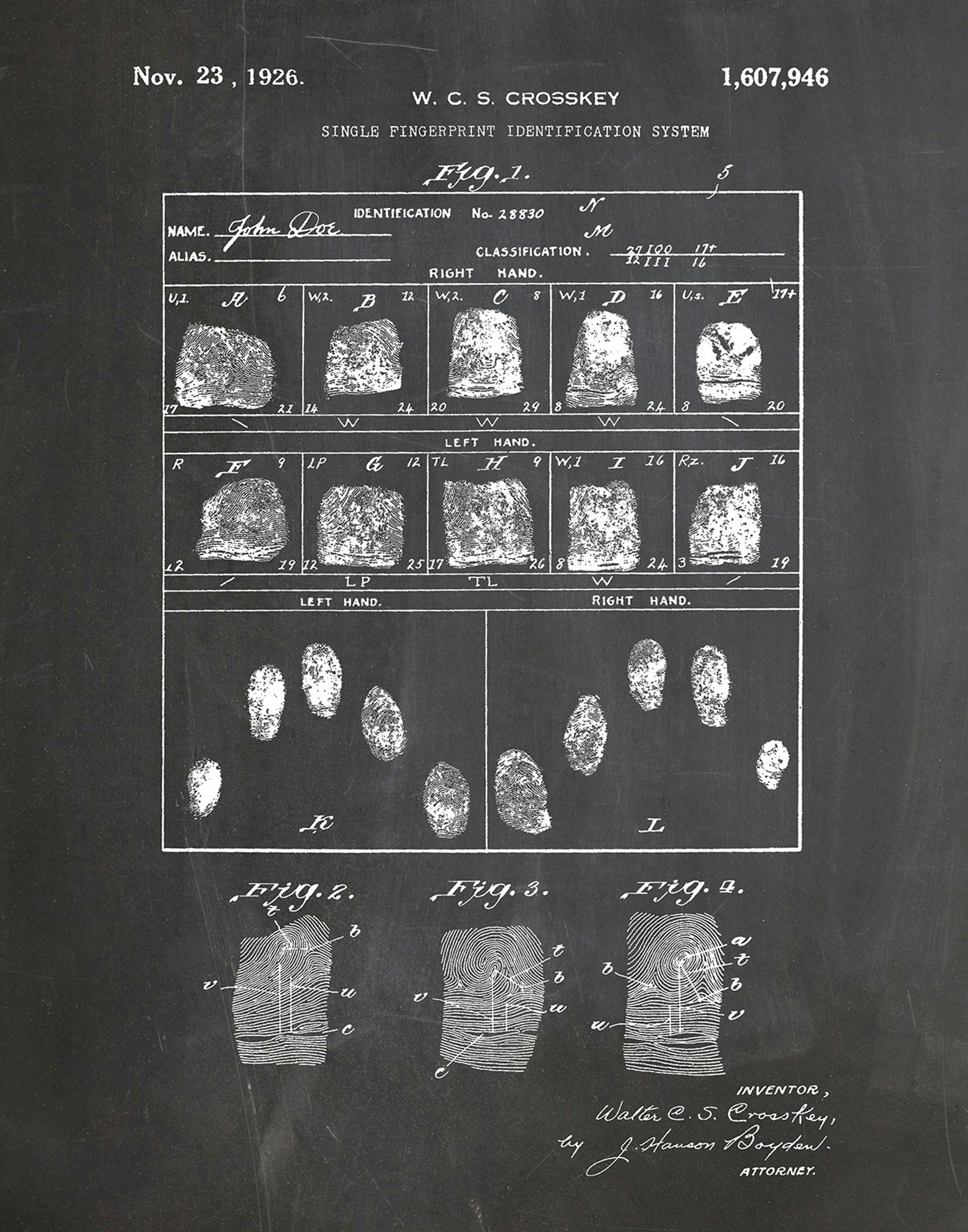 1926 Fingerprint ID Patent Print Identification System Art - Etsy