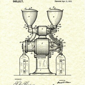 1909 Coffee Grinder Patent Print - Coffee Mill Blueprint - Restaurant ...