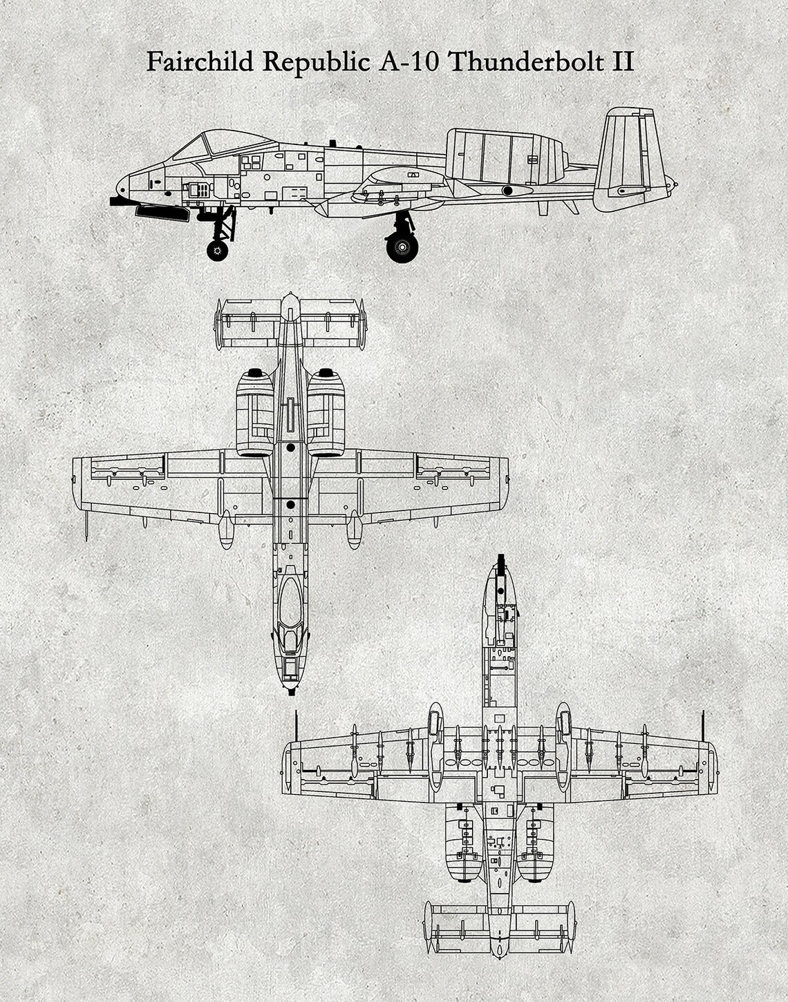 Fairchild Republic A-10 Thunderbolt II Drawing A-10 Warthog | Etsy
