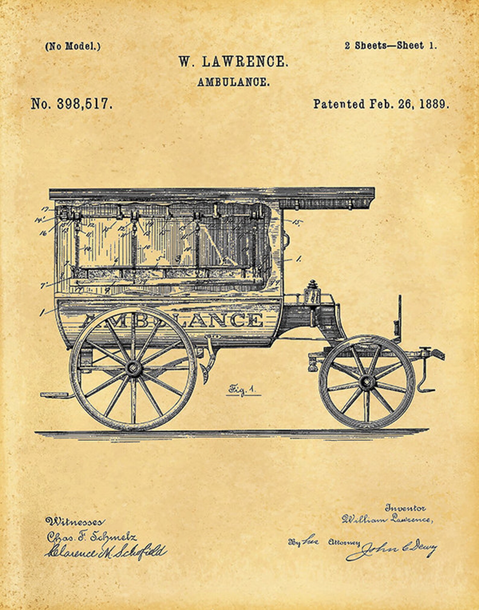 1889 Ambulance Patent Print Doctors Office Hospital Decor - Etsy
