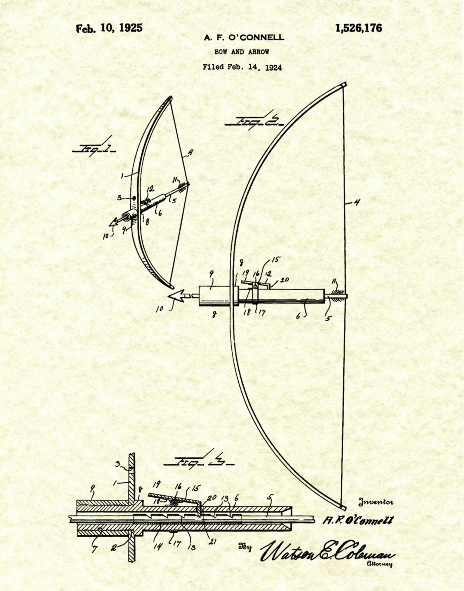 Patent 1925 Bow and Arrow - Art Print - Poster - Wall Art - Archery ...