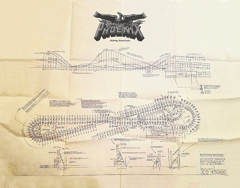 Phoenix Roller Coaster Blueprint Knoebels Park Elysburg PA - Etsy