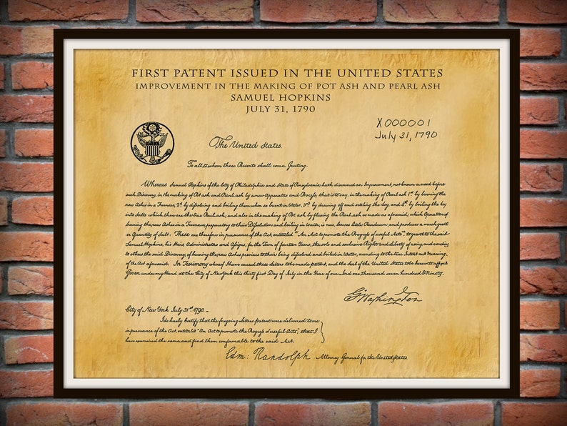 1790 First US Patent Print Issued by the United States Signed | Etsy