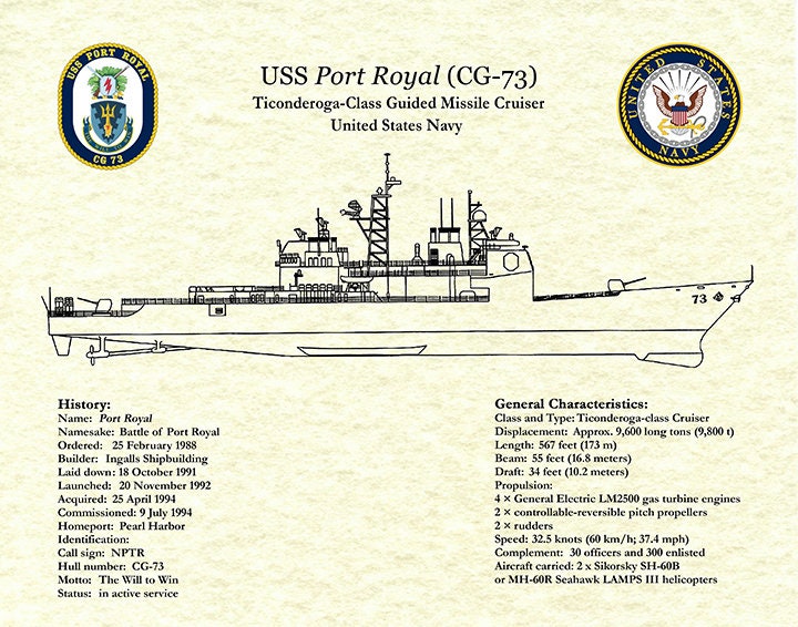 USS Port Royal CG73 Art Print, Ticonderoga Class Guided Missile Cruiser ...
