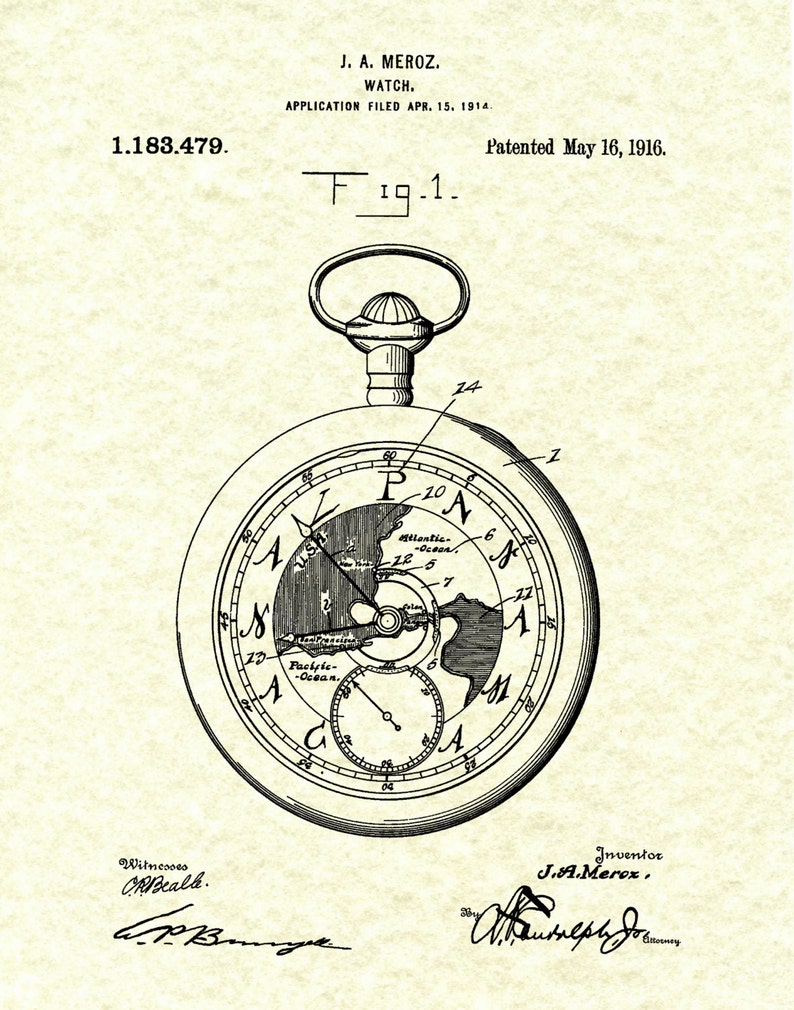 1916 Pocket Watch Patent Print Railroad Watch Patent Print | Etsy