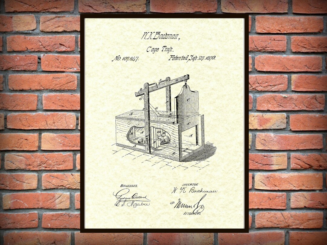 Patent 1870 Mouse Trap Cage Trap Exterminator Wall Art Poster Print ...