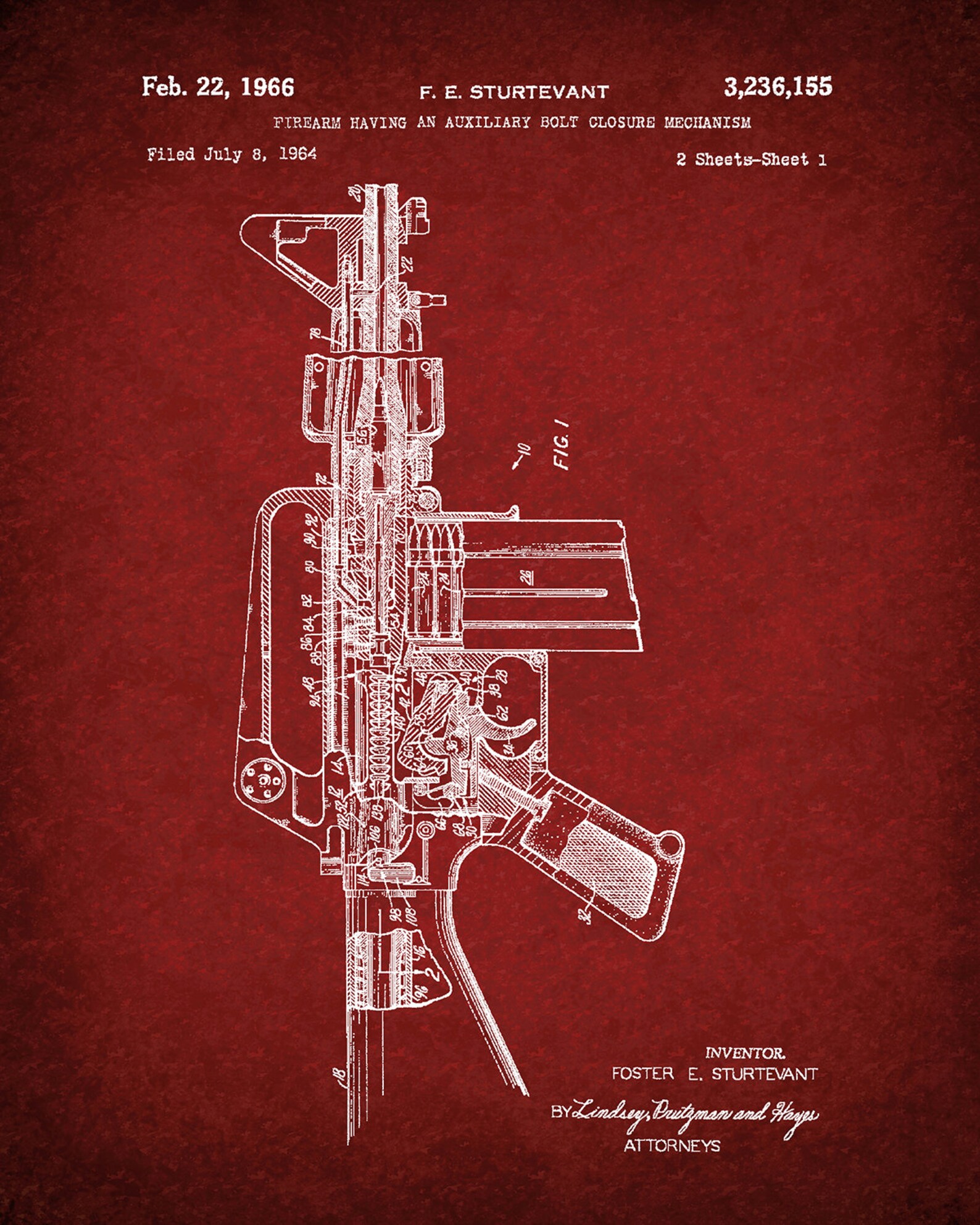 1966 M-16 Rifle Patent Print M16 Poster Invented by | Etsy