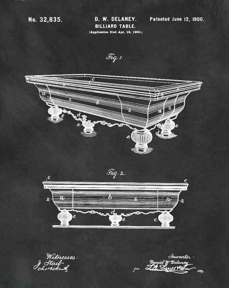 1900 Billiard Table Patent Print Pool Table Poster Print - Etsy