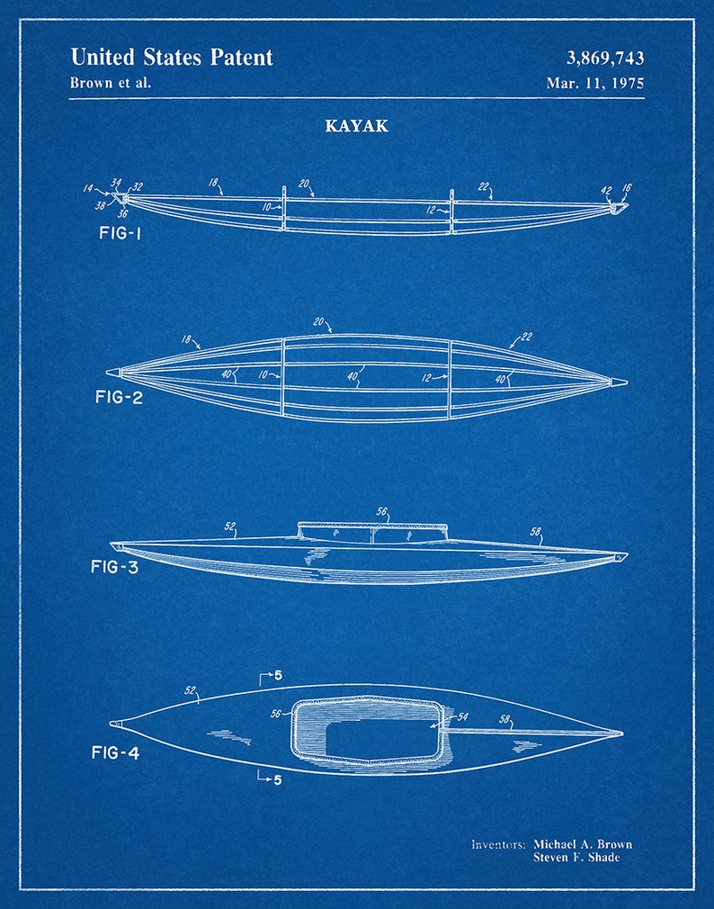 Kayak Patent Print 1975 Kayak Poster Kayak Blueprint - Etsy