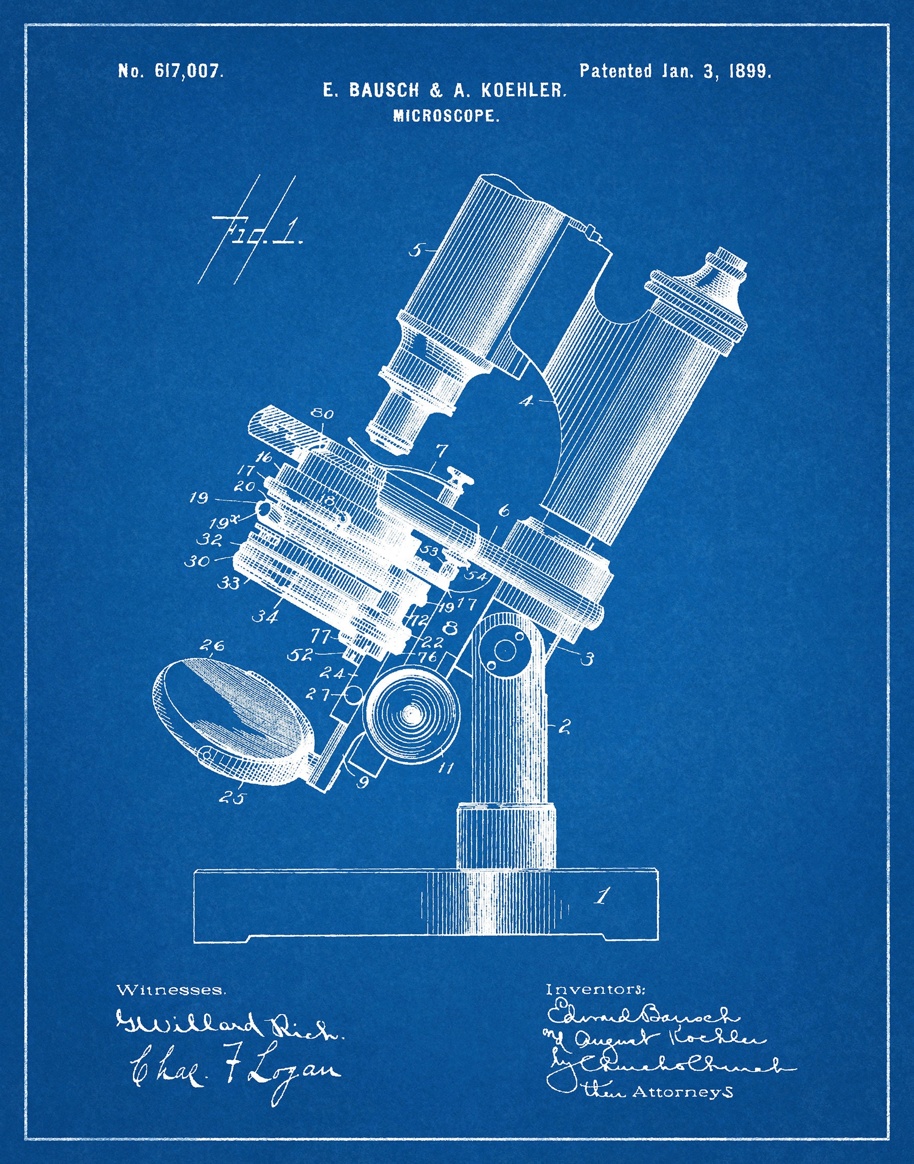 1899 Microscope Patent Print - Bausch Microscope Poster - Hospital ...