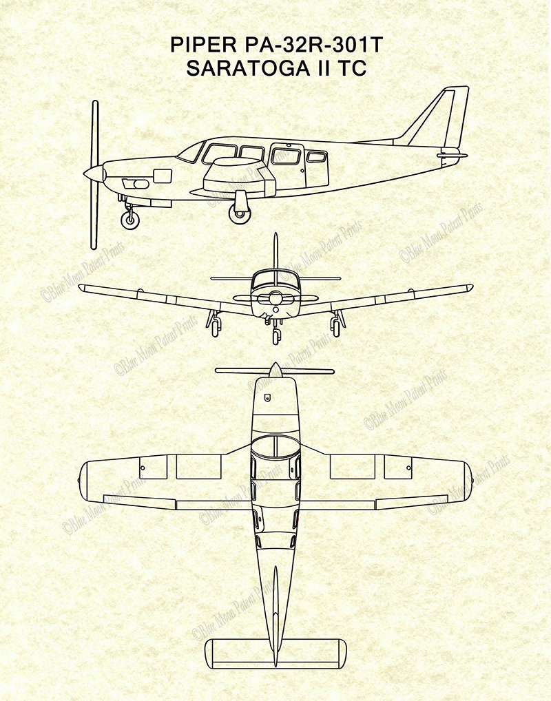 Piper PA-32R-301T Drawing Piper Saratoga ii TC Poster - Piper Saratoga ...