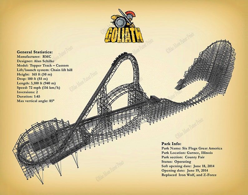Goliath Roller Coaster Poster, Goliath Roller Coaster Blueprint ...