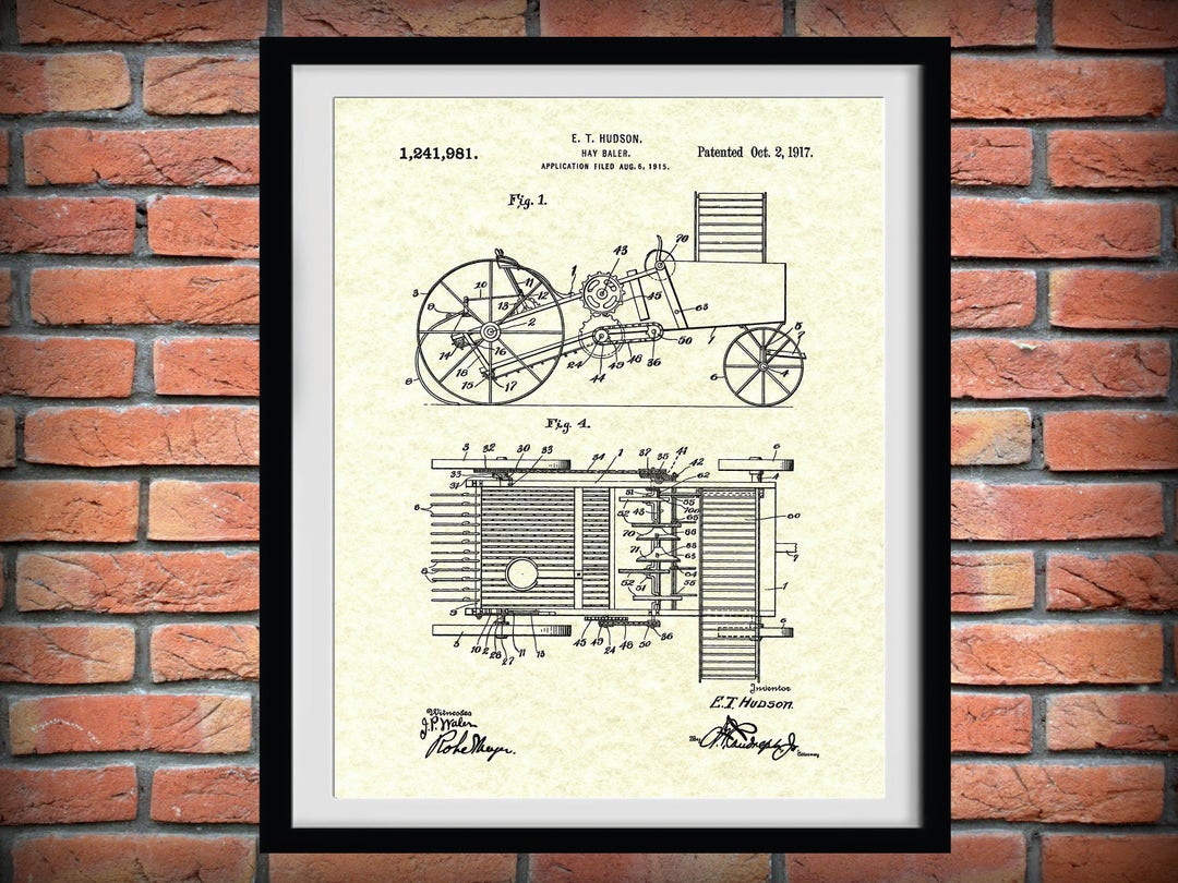 1917 Hay Baler Patent Print - Agriculture Wall Art - Tractor - Farming ...
