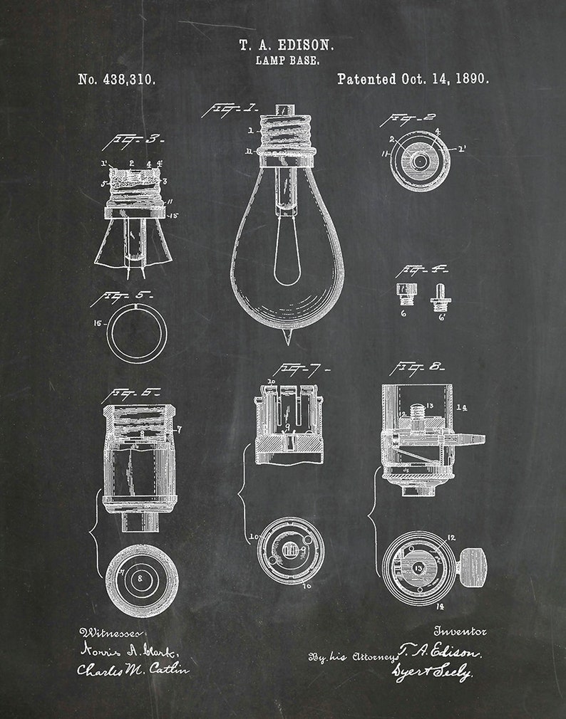 1890 Thomas Edison Patent Print Edison Light Bulb Patent | Etsy