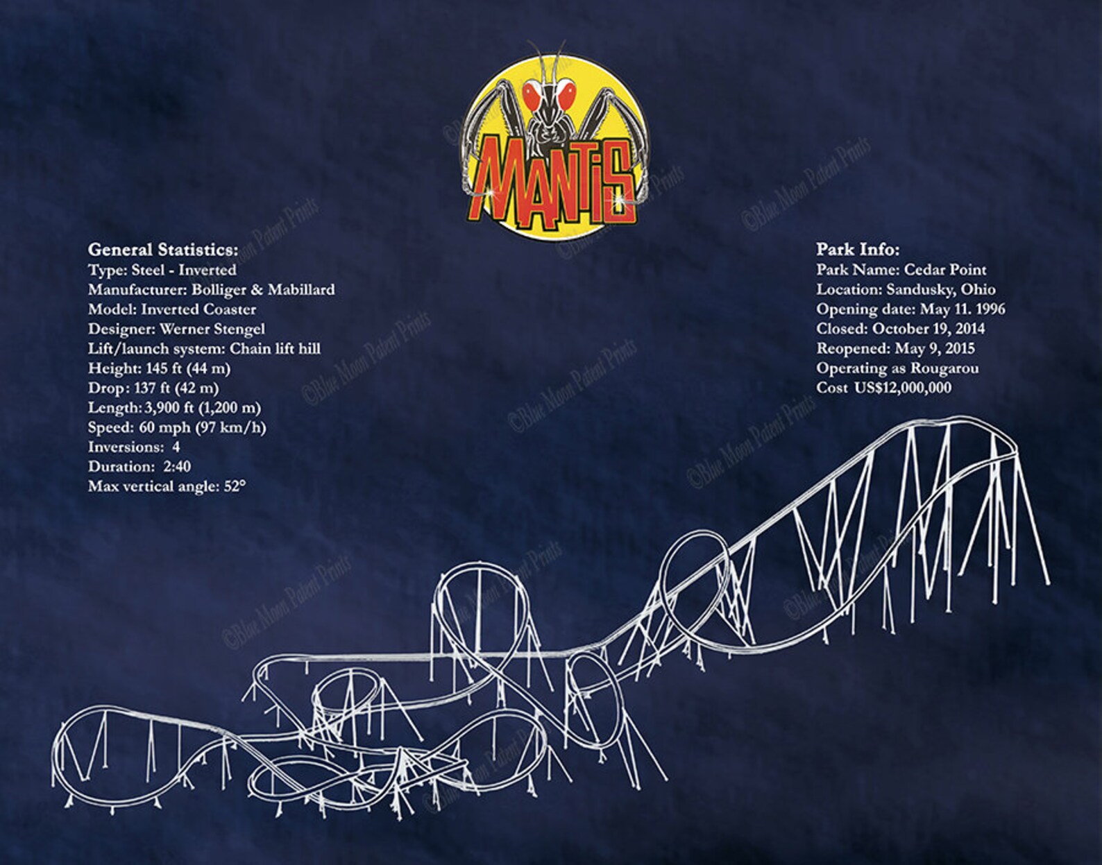 Mantis Roller Coaster Poster Mantis Roller Coaster Blueprint - Etsy