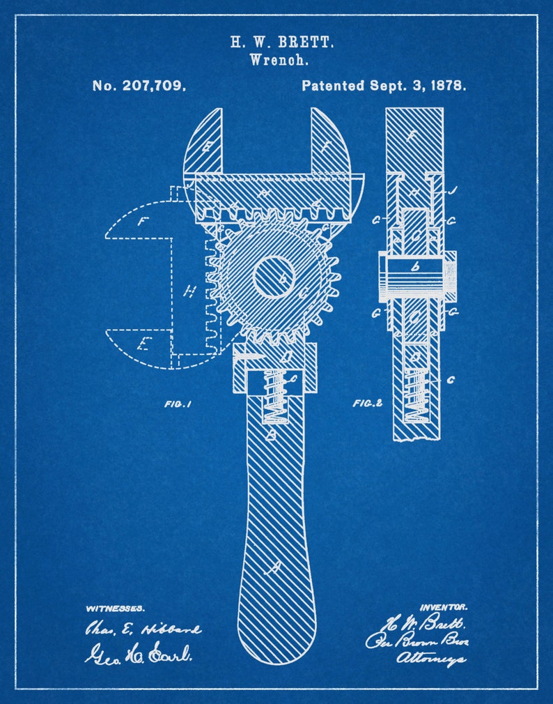 1878 Wrench Patent Print Crescent Wrench Patent Print | Etsy
