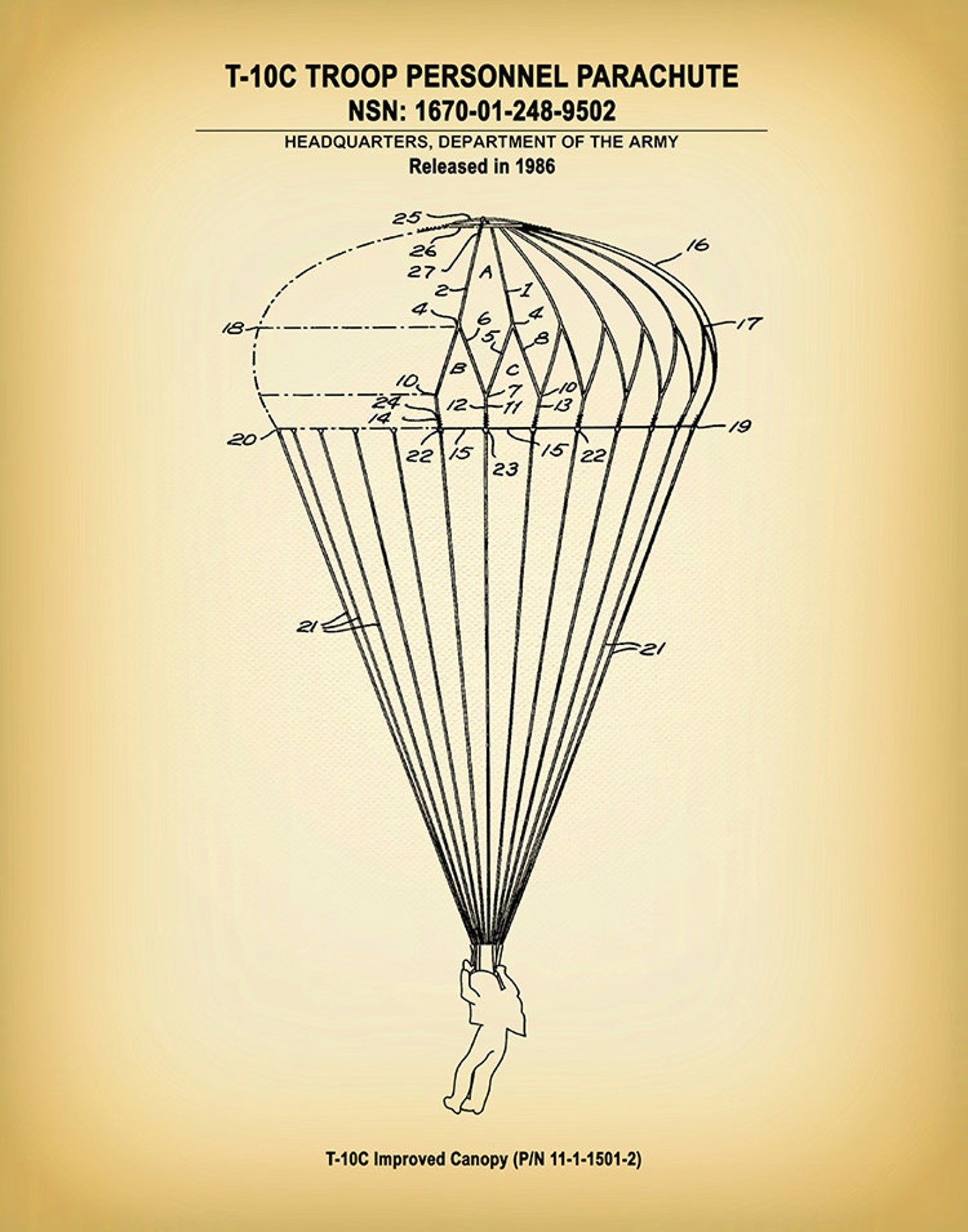 T-10C Military Parachute - US Military Armed Forces - Soldier Wall Art ...