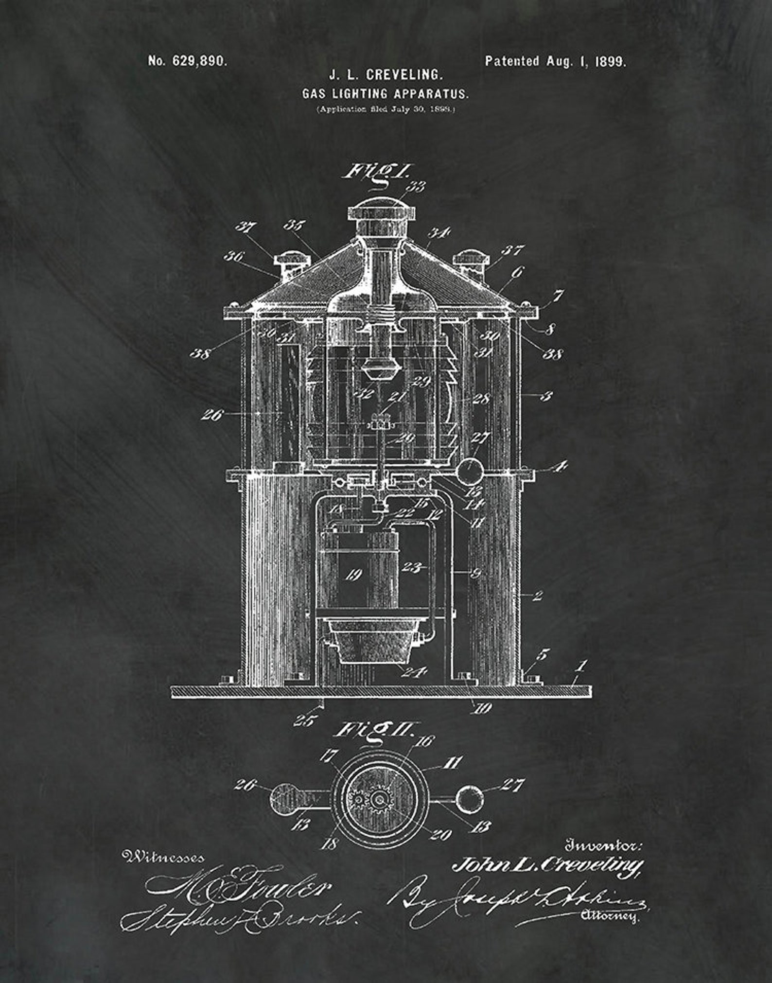 1899 Lighthouse Patent Print - Lighthouse Gas Light Blueprint - Fresnel ...