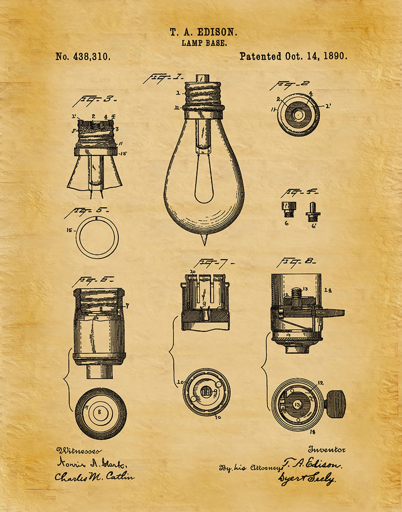 1890 Thomas Edison Patent Print Edison Light Bulb Patent | Etsy