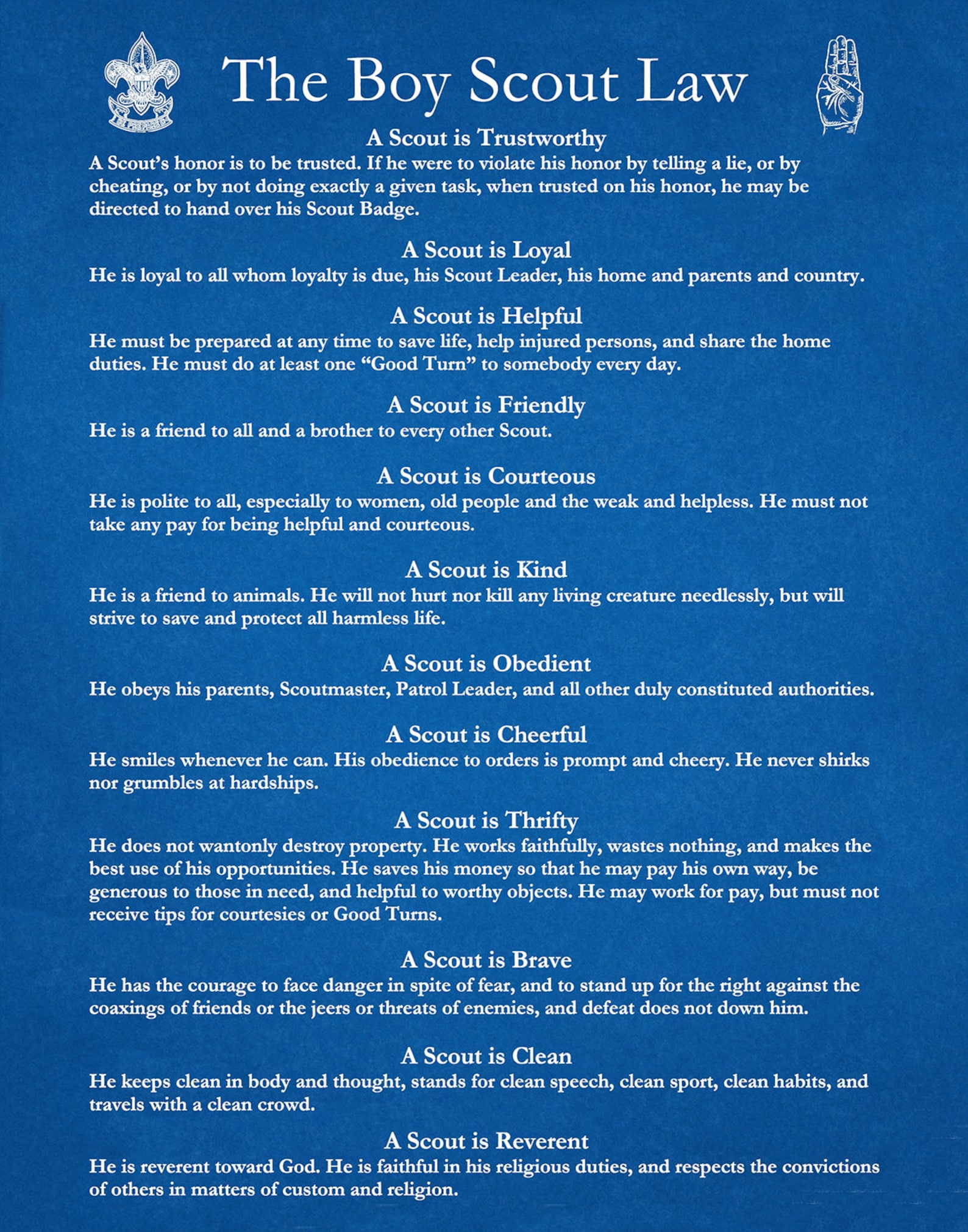 Boy Scout Law Art Print Boy Scouts of America Handbook BSA - Etsy