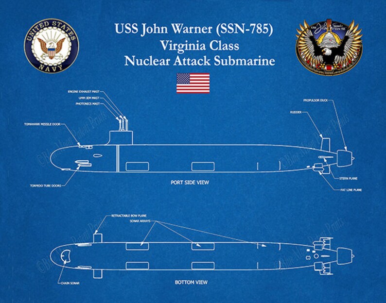 USS John Warner SSN 785, Virginia Class Submarine Blueprint, USS ...