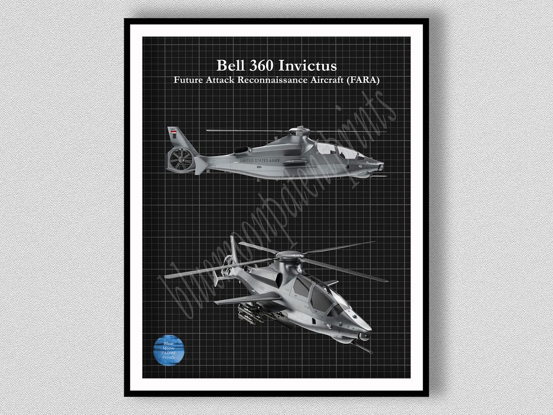 Bell 360 Invictus FARA Art Print, Bell 360 Helicopter Blueprint, Bell ...