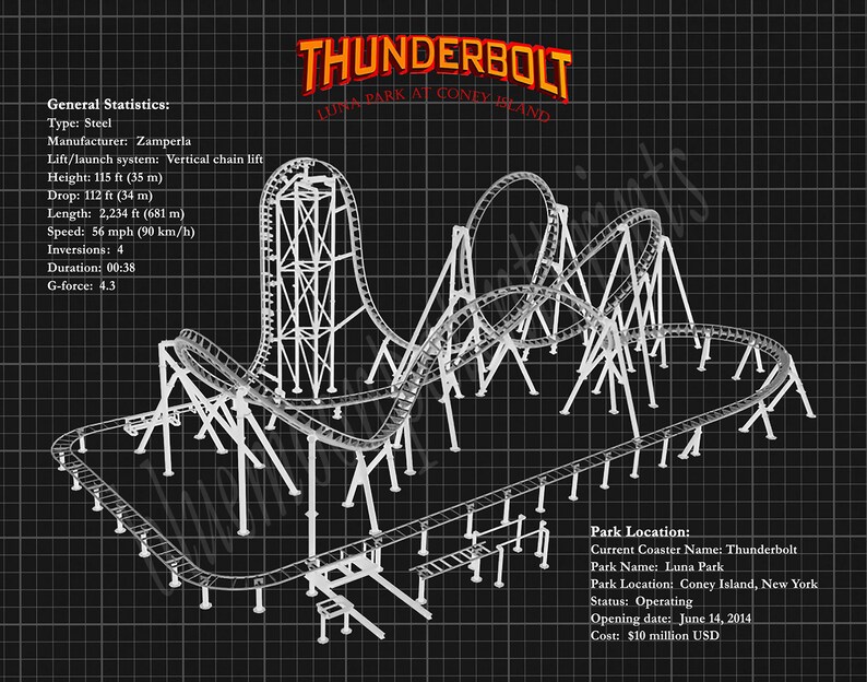 Thunderbolt Coney Island Roller Coaster Art Print Thunderbolt - Etsy