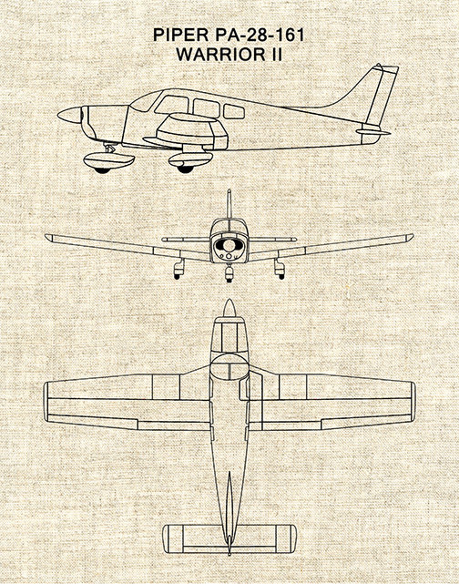 Piper PA-28-161 Drawing, Piper Warrior II Poster, Piper Cub Airplane ...