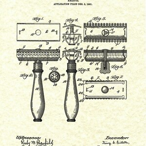 1904 Gillette Razor Patent Print - Bathroom Decor - Barber Shop Decor ...