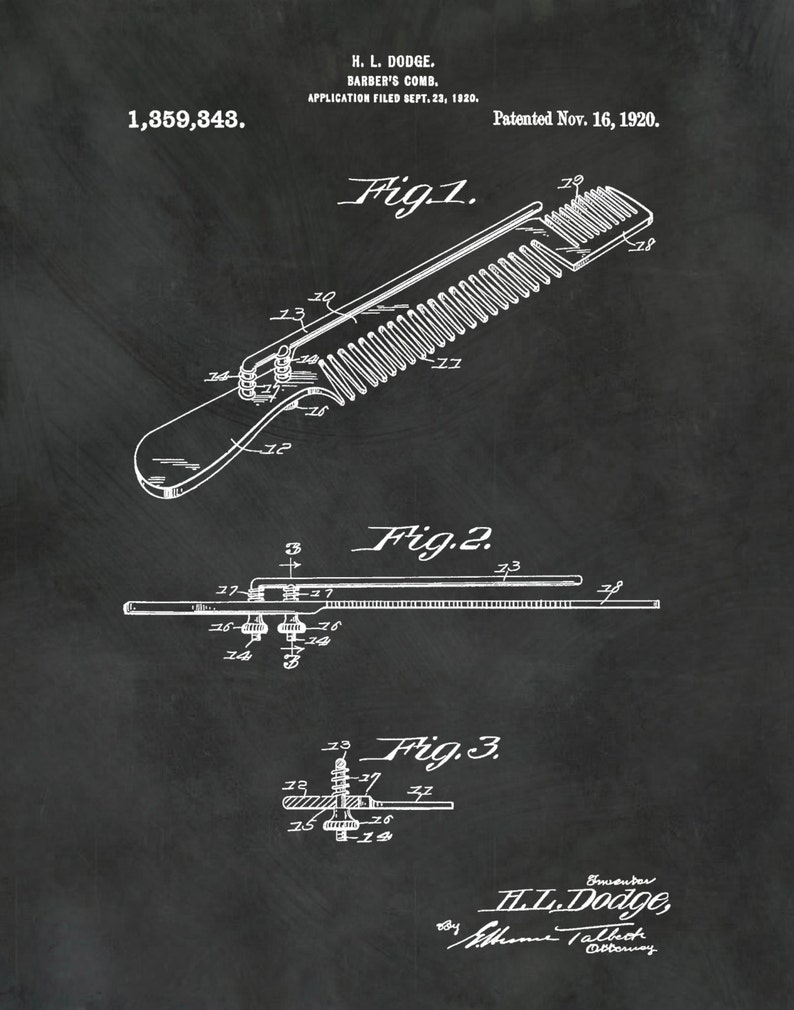 Patent 1920 Barber's Comb Art Print Poster Barber | Etsy