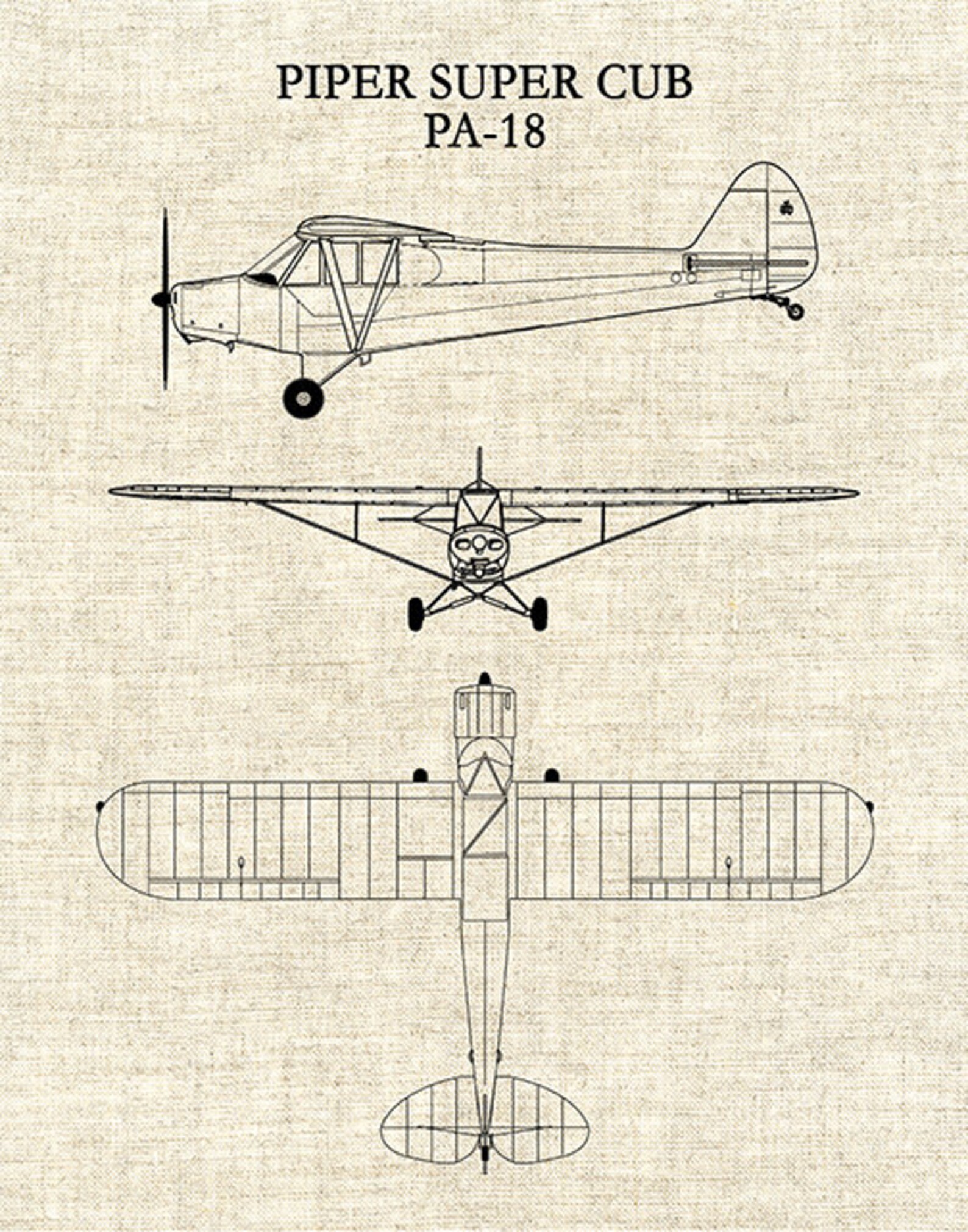 Piper Super Cub PA-18 Drawing - Piper Cub Poster, Piper Cub Blueprint ...