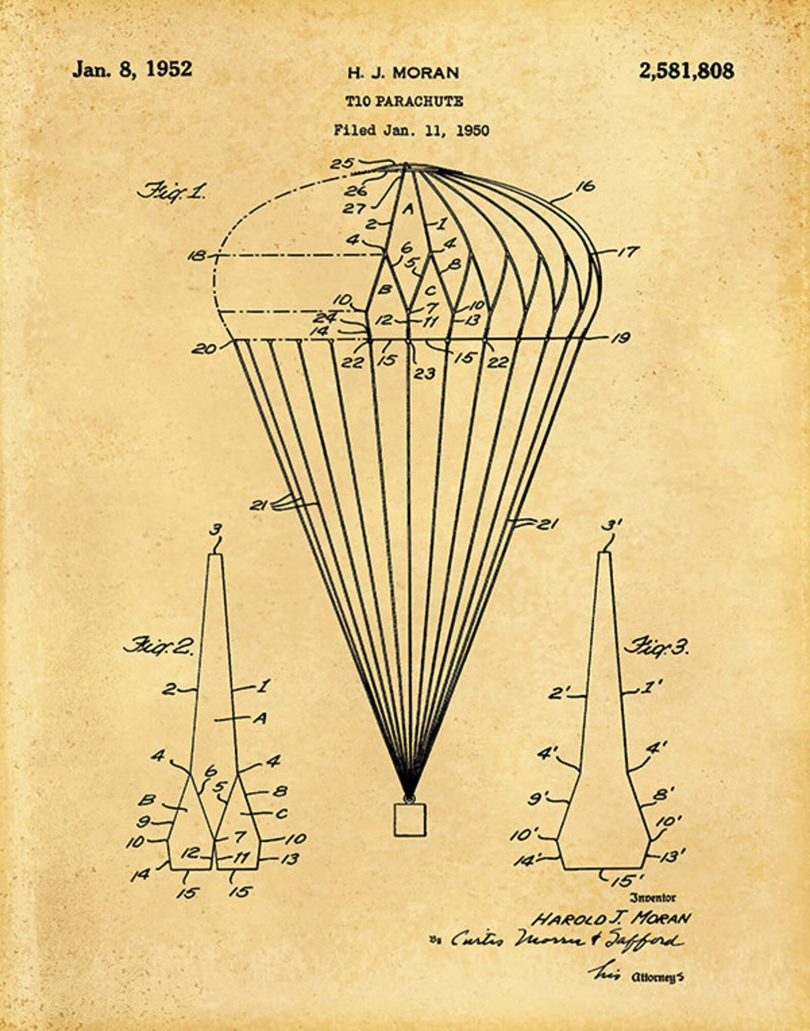 1950 T-10 Parachute Patent Print 1952 T-10 Parachute Poster - Etsy